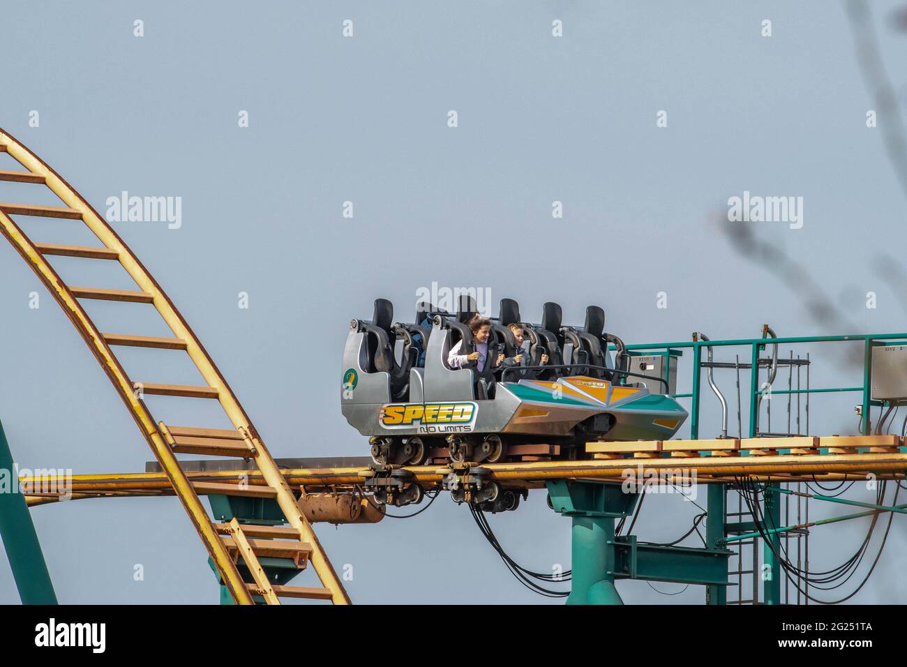Speed: No Limts RollerCoaster at Oakwood Theme Park Stock Photo - Alamy