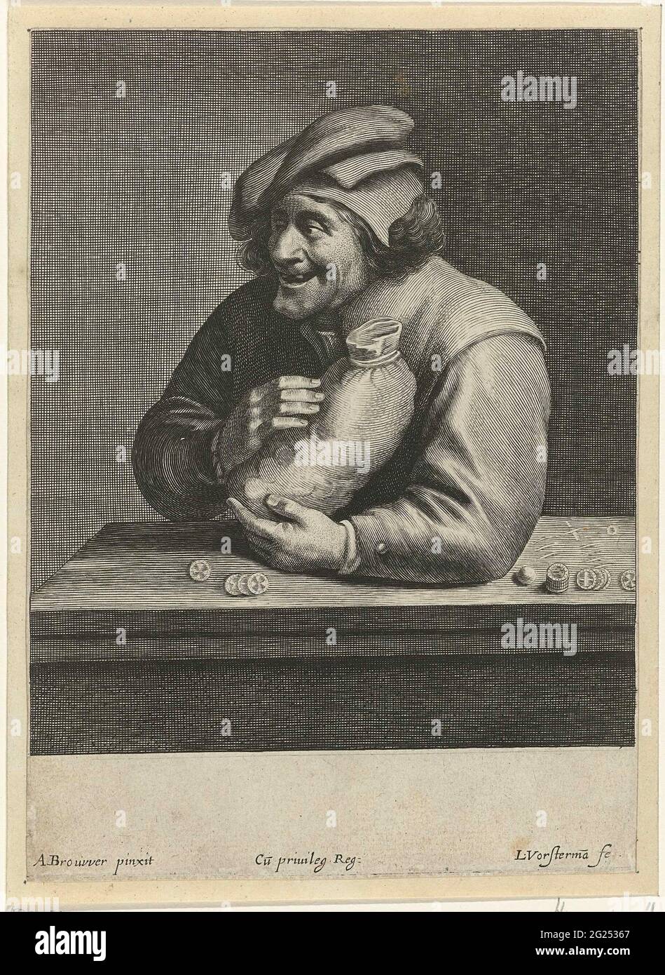 Violence (avaritia); The seven deadly sins. A man holds a bag of money ...