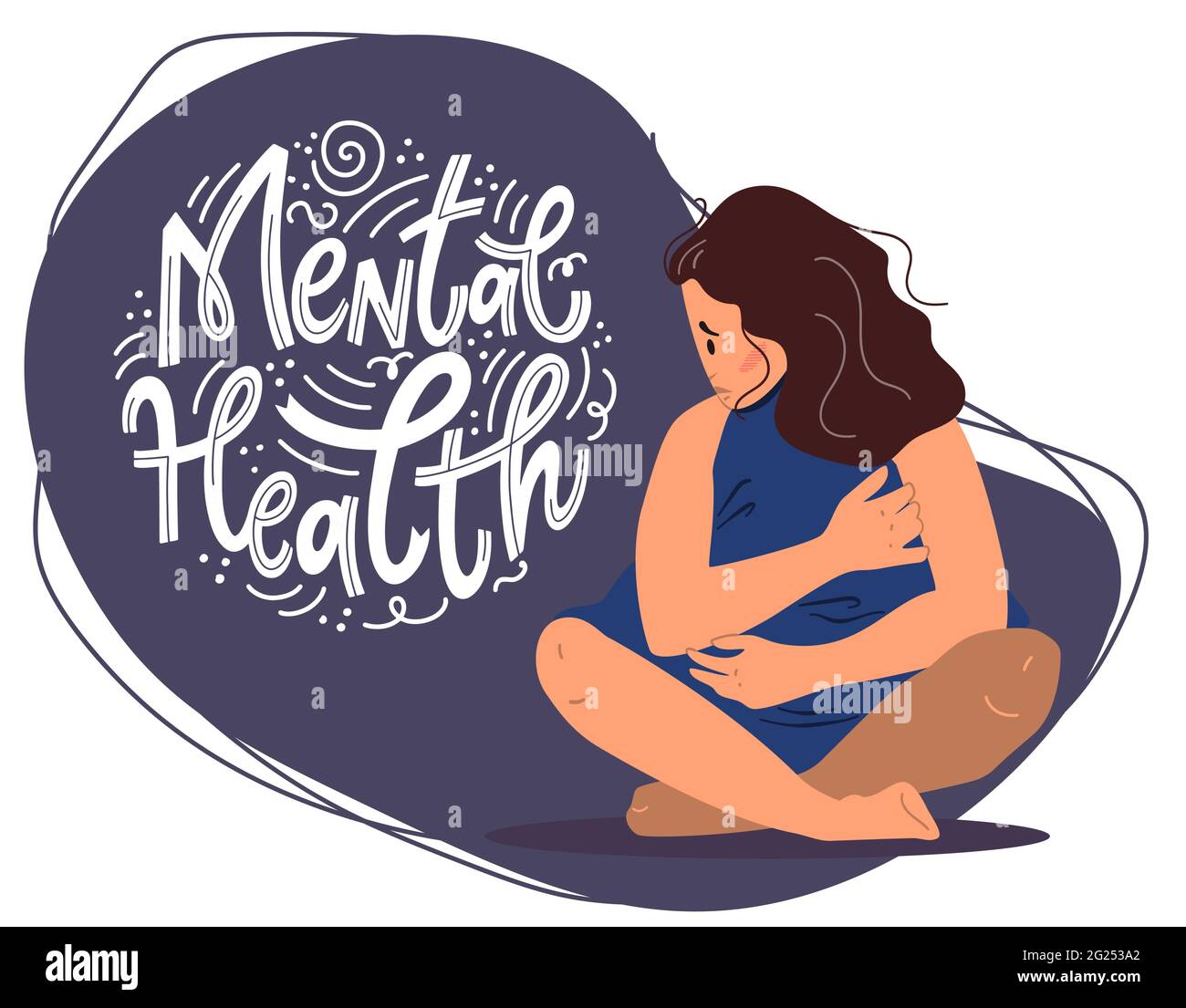 Mental health concept. Sad woman with depression sitting on the floor ...
