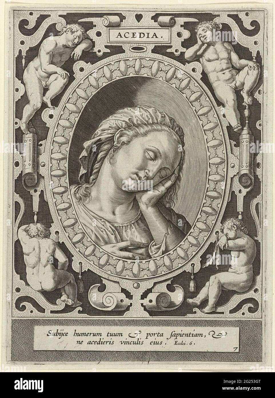 Laziness; Acedia; Seven deadly sins; VII PECCATORVM CAPITALIVM Imagins Elegantissime (...). Bust ...