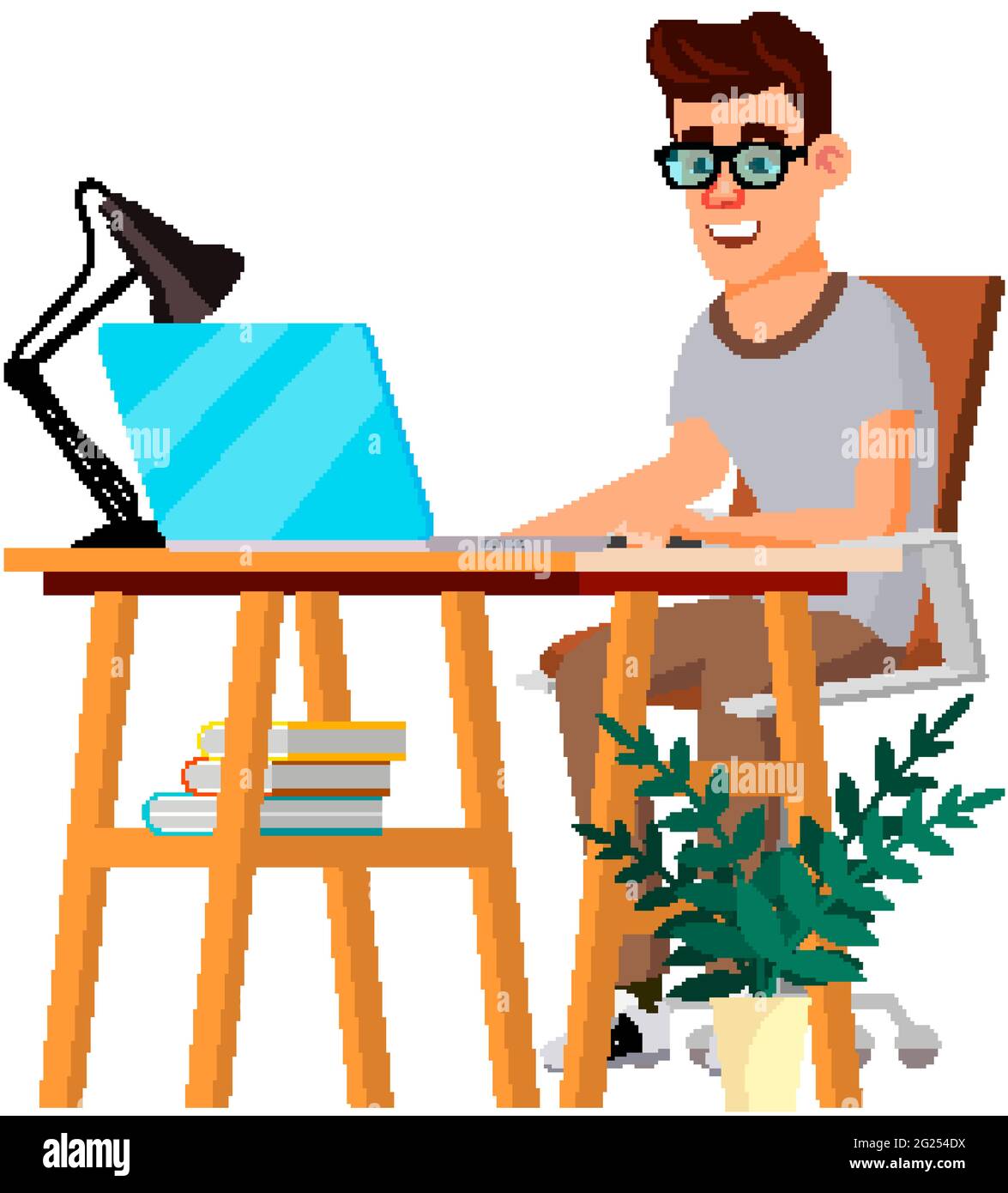 young man student remote education on computer cartoon vector Stock ...