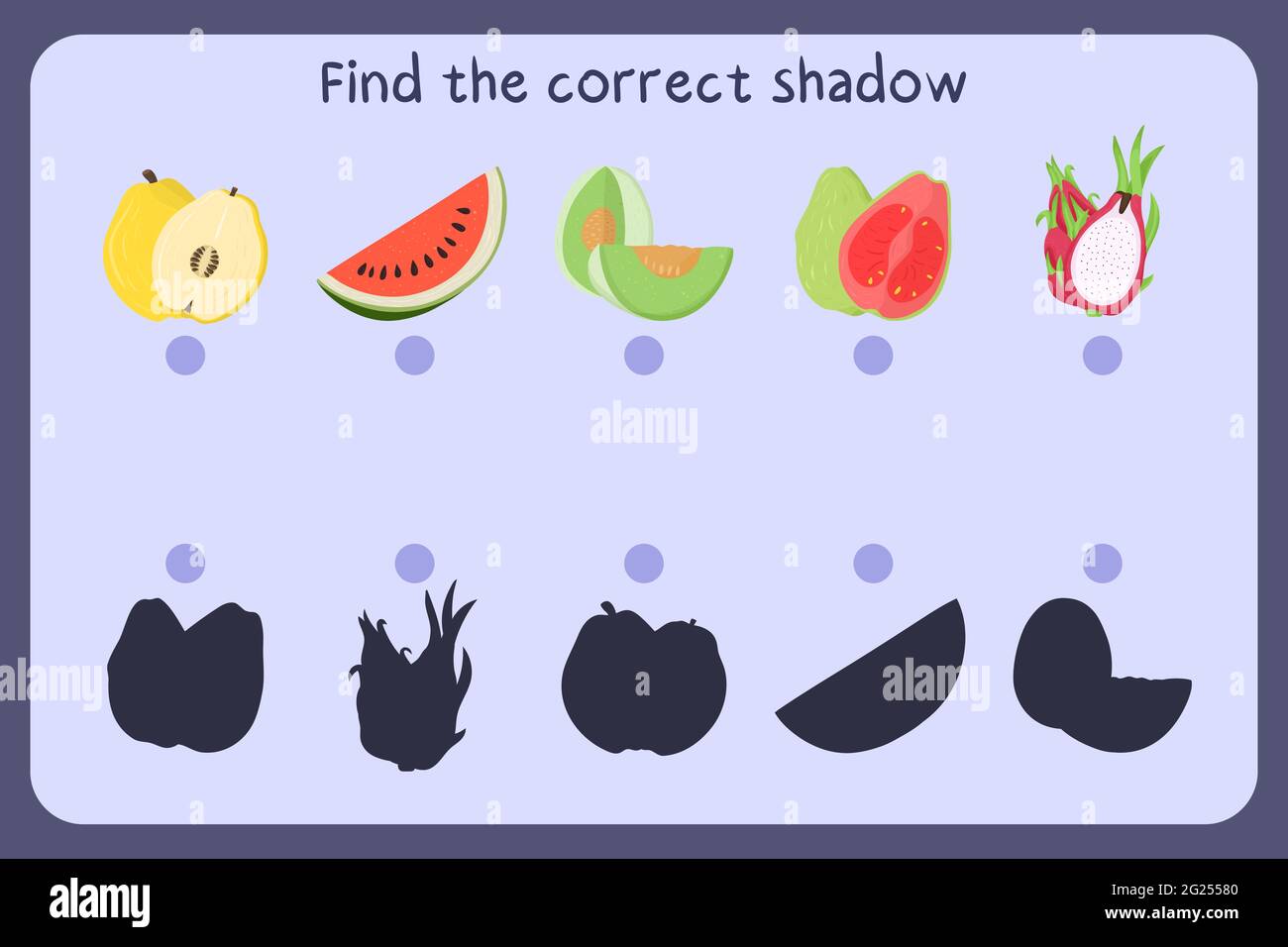 Matching children educational game with food - quince, watermelon ...