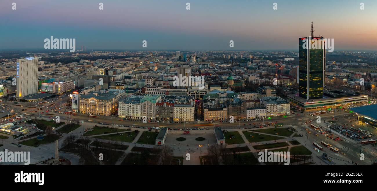 A panorama picture of the south area of Warsaw at sunset Stock Photo ...