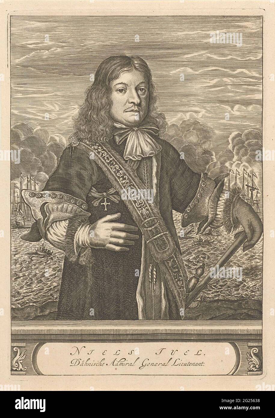 Portrait of Niels Juel. Portrait to the right of the Danish Lieutenant ...