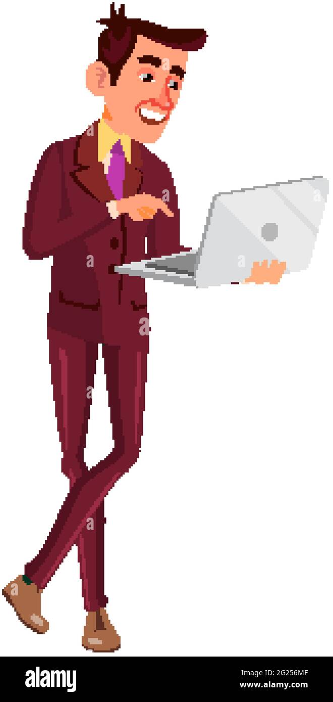 young man searching information on laptop cartoon vector Stock Vector ...