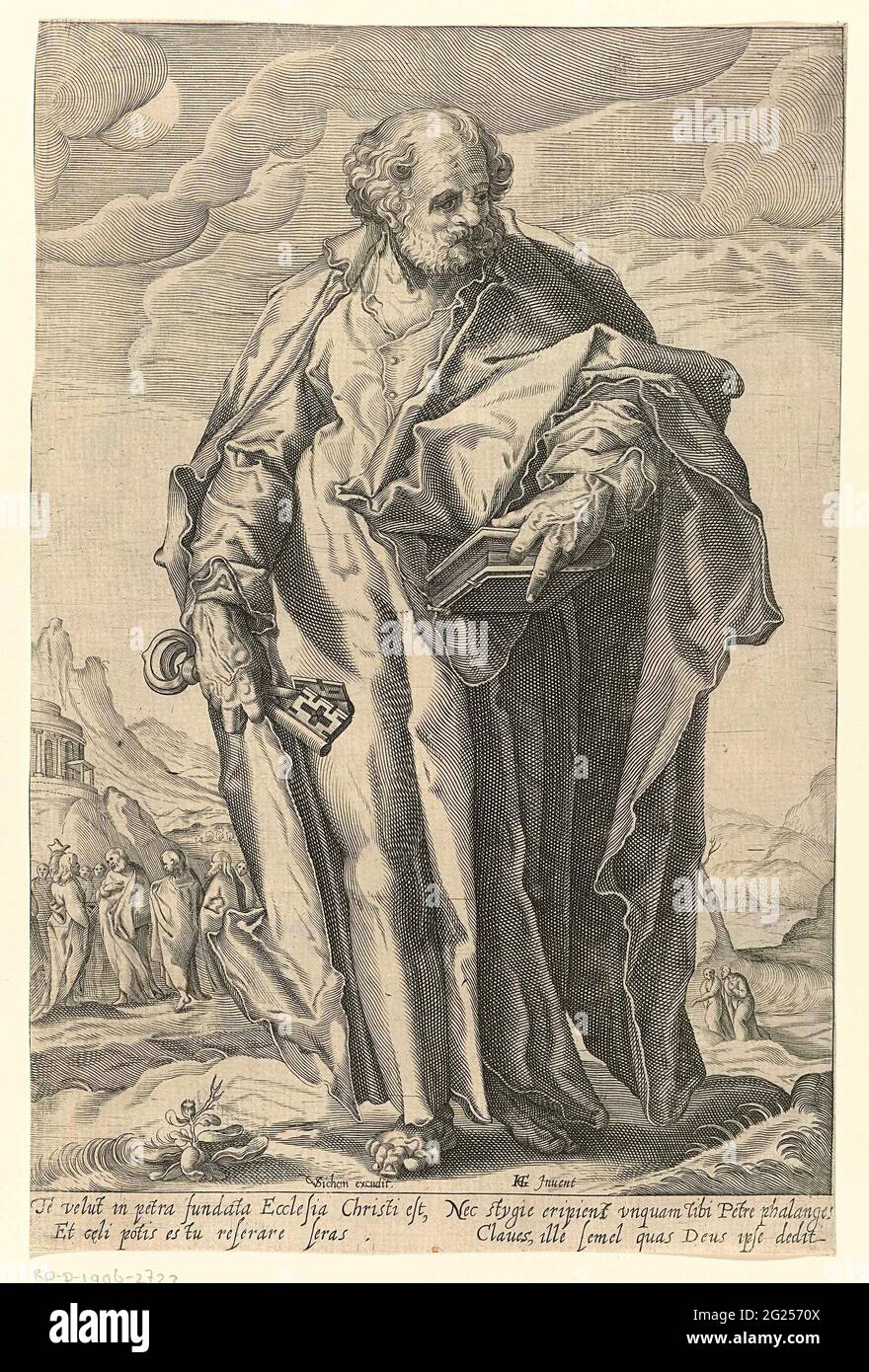 Peter; Petrus and Paul. Peter stands in a mountainous landscape with ...