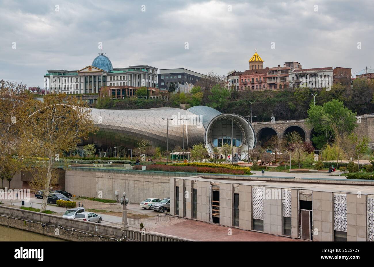 A picture of the Rike Park, in Tbilisi, towered by the Presidential ...