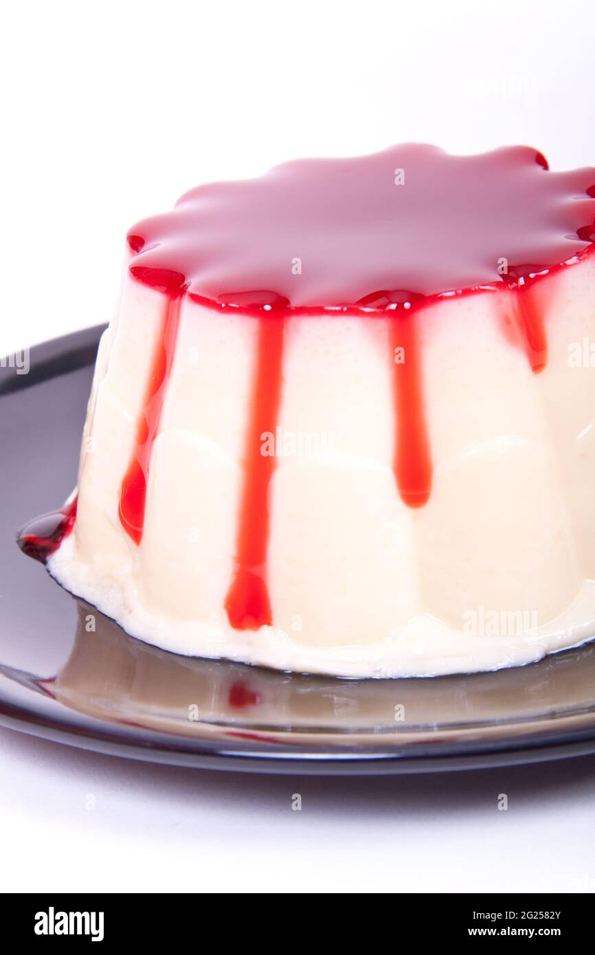 High-angle shot of pudding with strawberry cream Stock Photo - Alamy