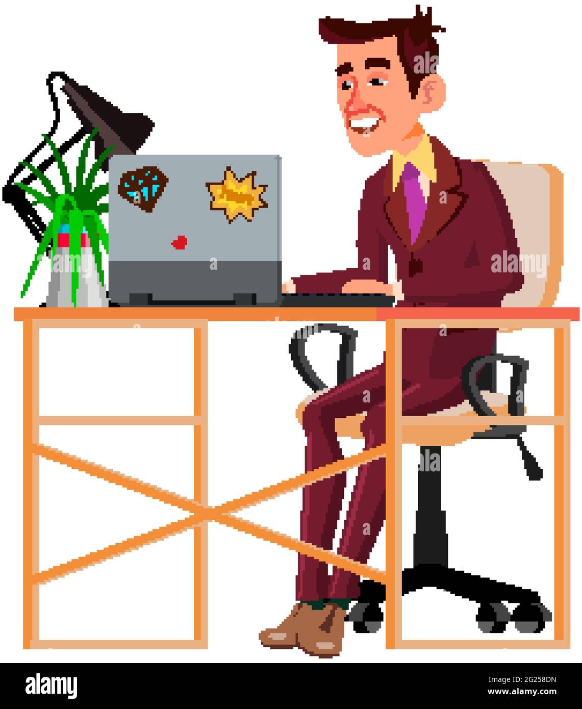 happy businessman make successful deal on computer cartoon vector Stock ...