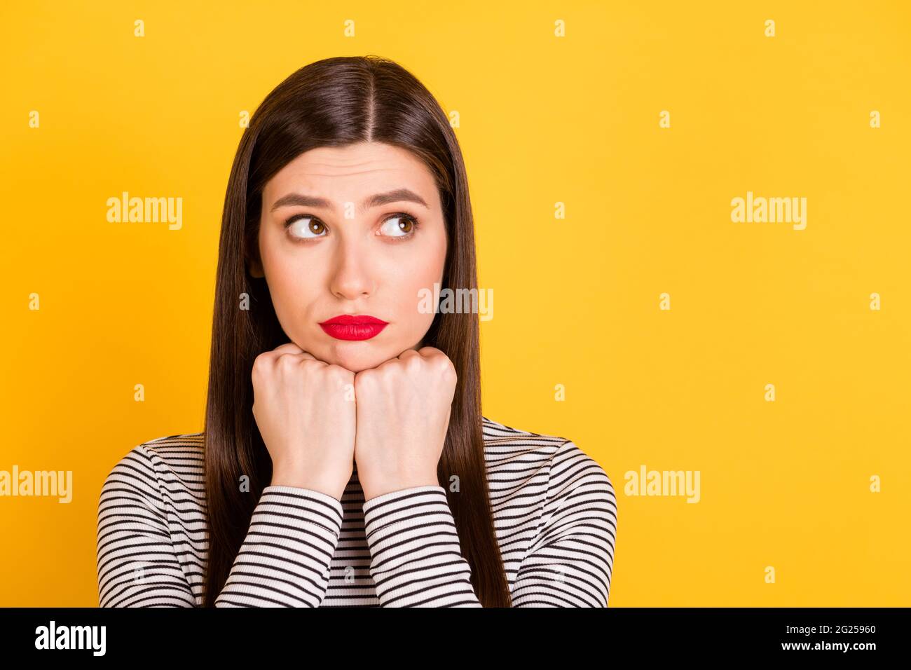 Photo of young girl unhappy sad upset offended depressed failure look ...