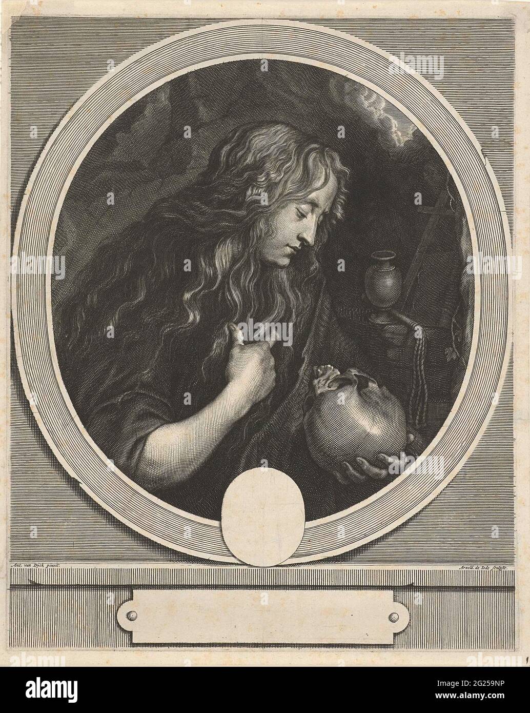 Maria Magdalena with skull. The penitent Maria Magdalena, skull in hand ...