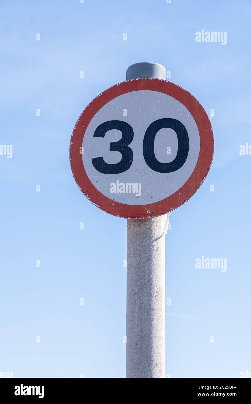 red circular 30mph speed limit sign in New Brighton Wirral May 2021 ...