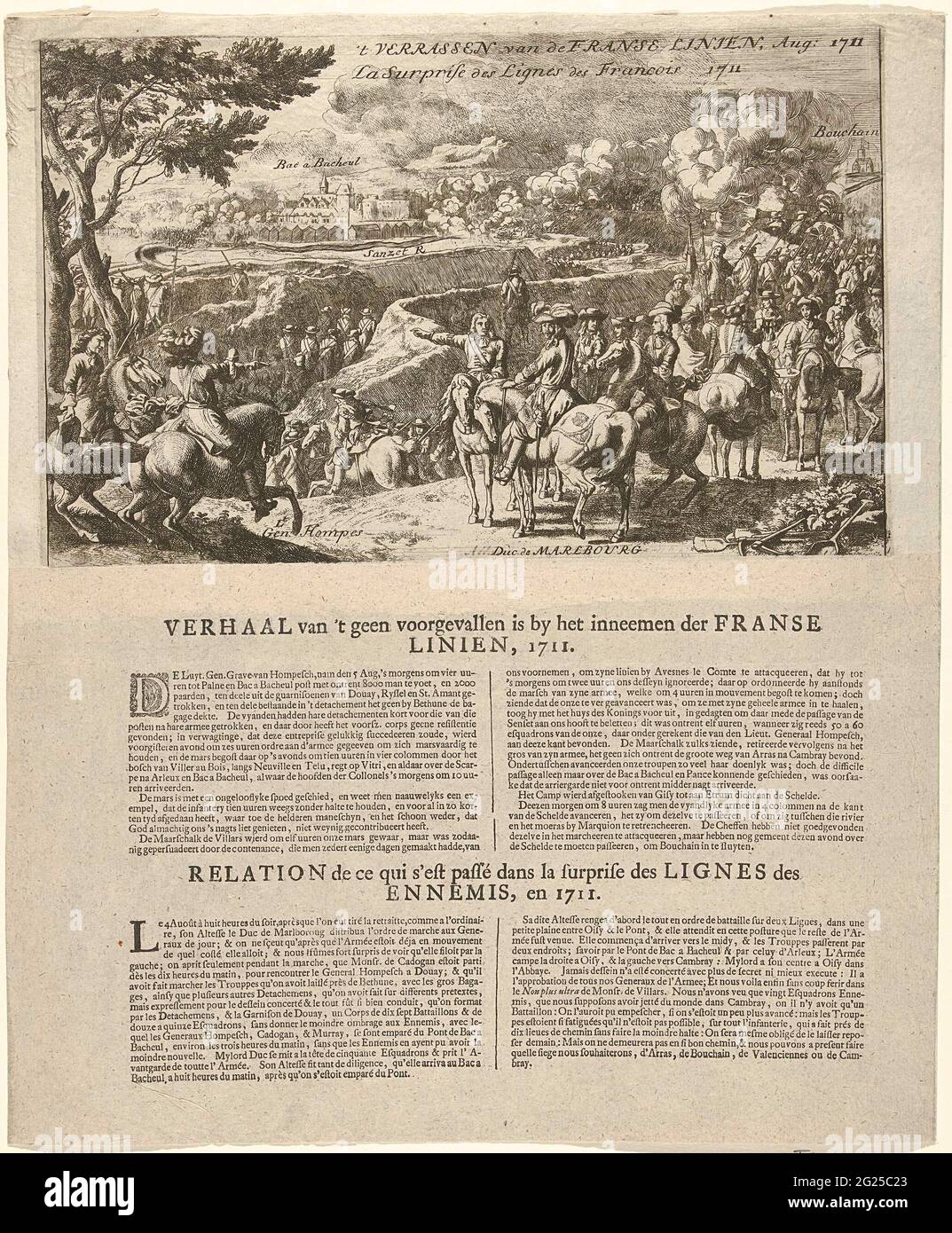 The surprise of the French lines, 1711; 't surprise the French Linien ...
