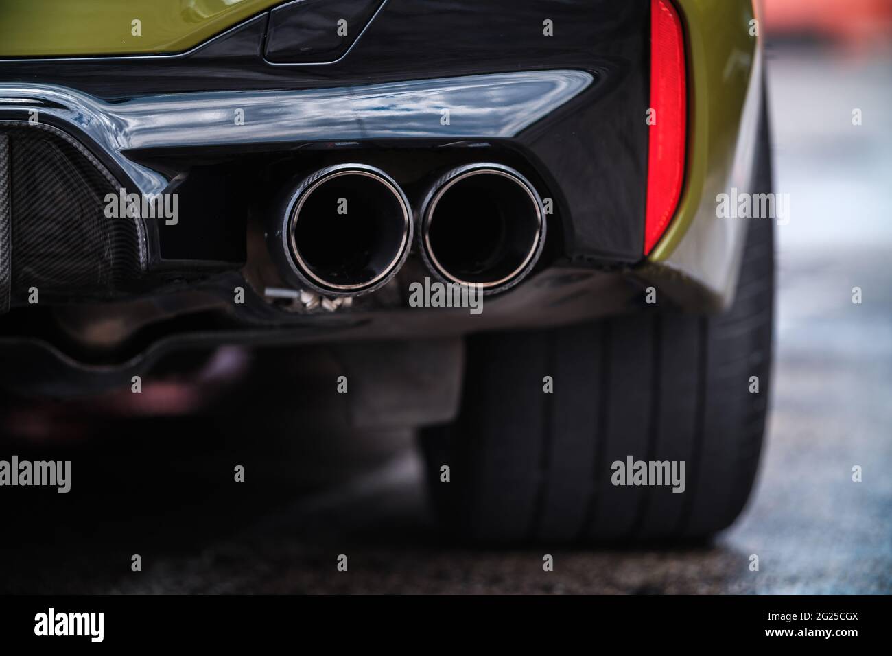 KYIV-15 MAY,2021: Dual exhaust pipes on BMW M5 F90 G30 vehicle made by ...