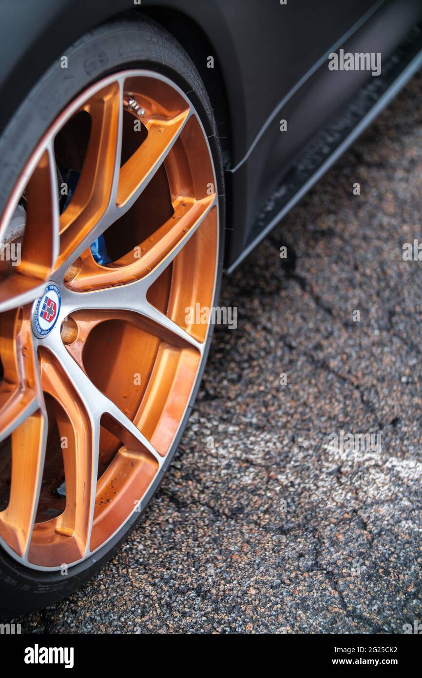 KYIV-15 MAY,2021: Forged low profile rims and tires on tuned BMW M4 F83 ...
