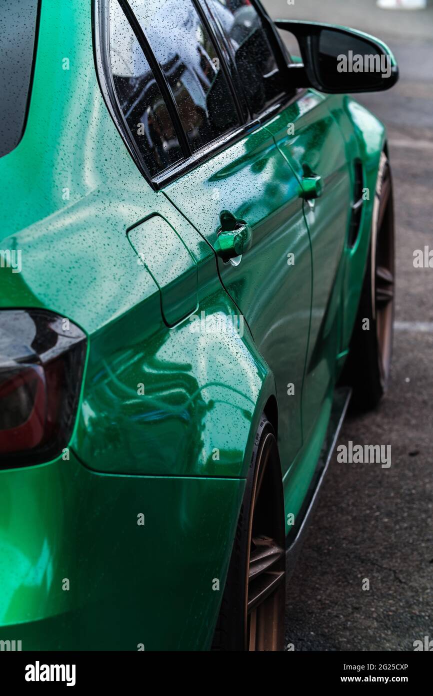KYIV-15 MAY,2021: Green BMW M3 F80 wrapped in chrome vinyl wrap on ...