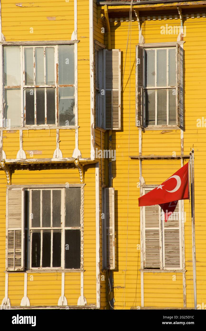 Traditional, yellow-painted wooden house, Sultanahmet area, Istanbul ...