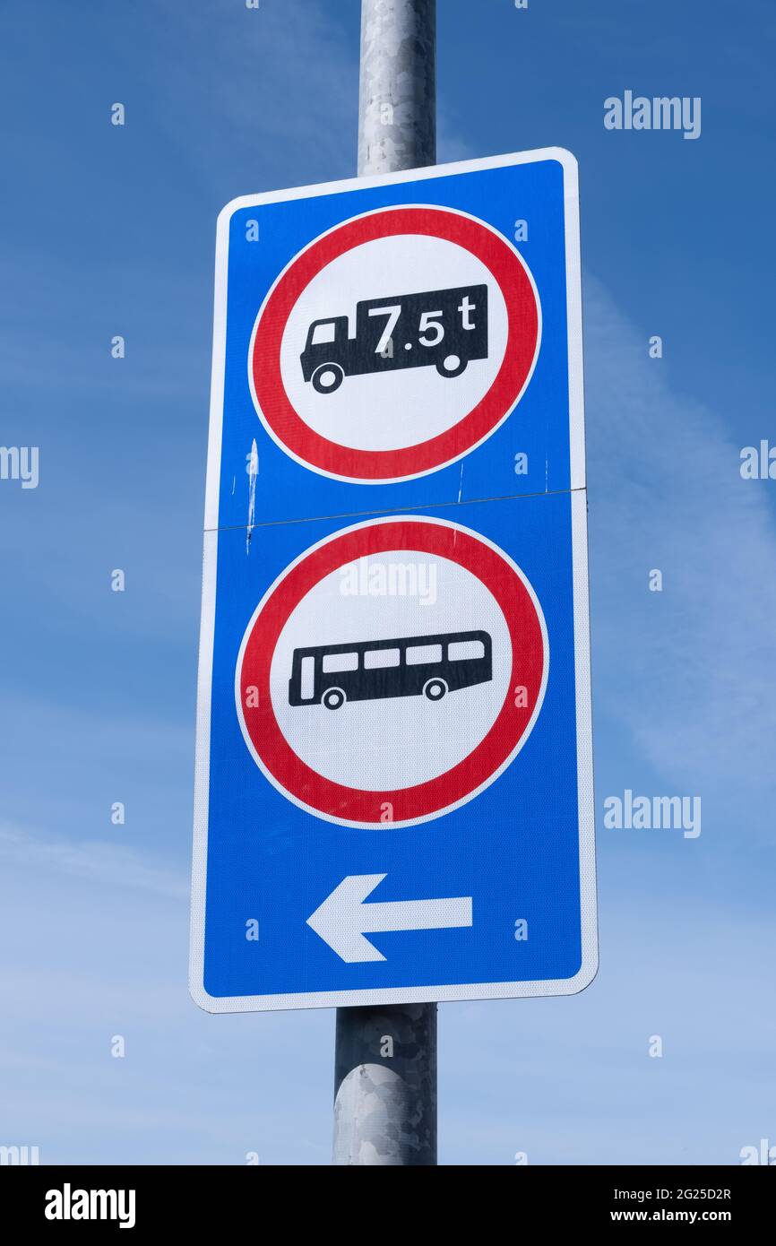 Road signs with restrictions for buses and heavy vehicles in New ...