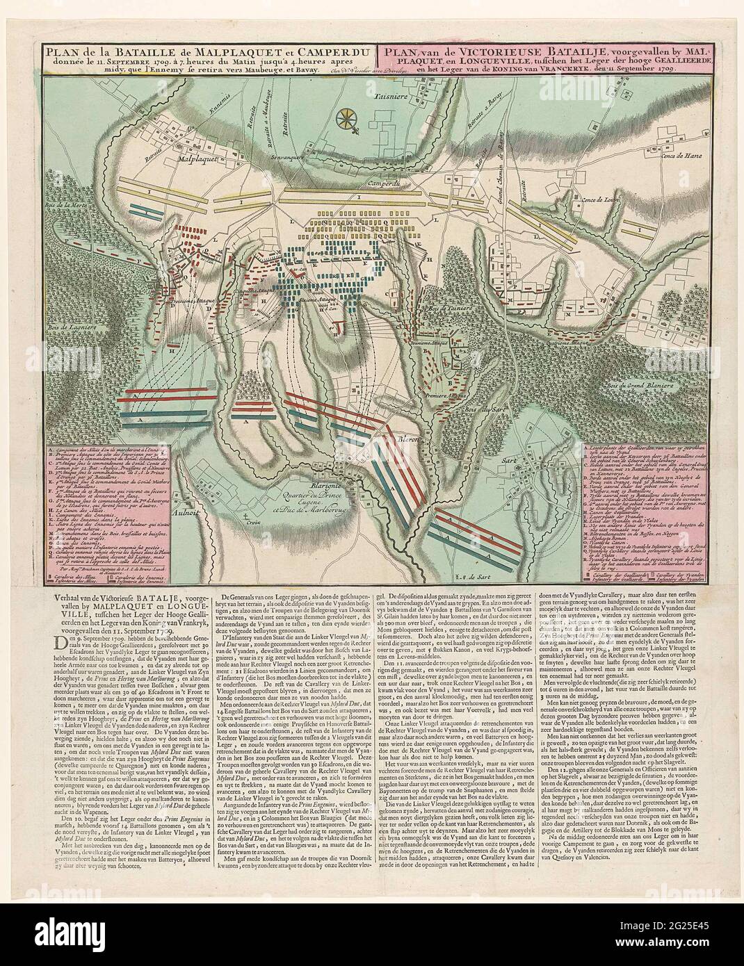 Map of the Battle of Malplaquet, 1709; Plan De La Bataille De ...