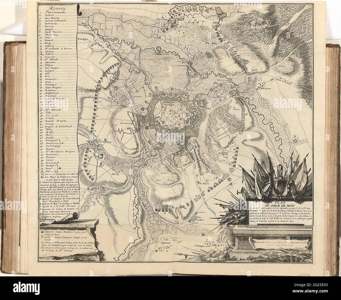 Siege of Mons, 1709; Plan du Siege de Mons. Maps and intake of Mons ...