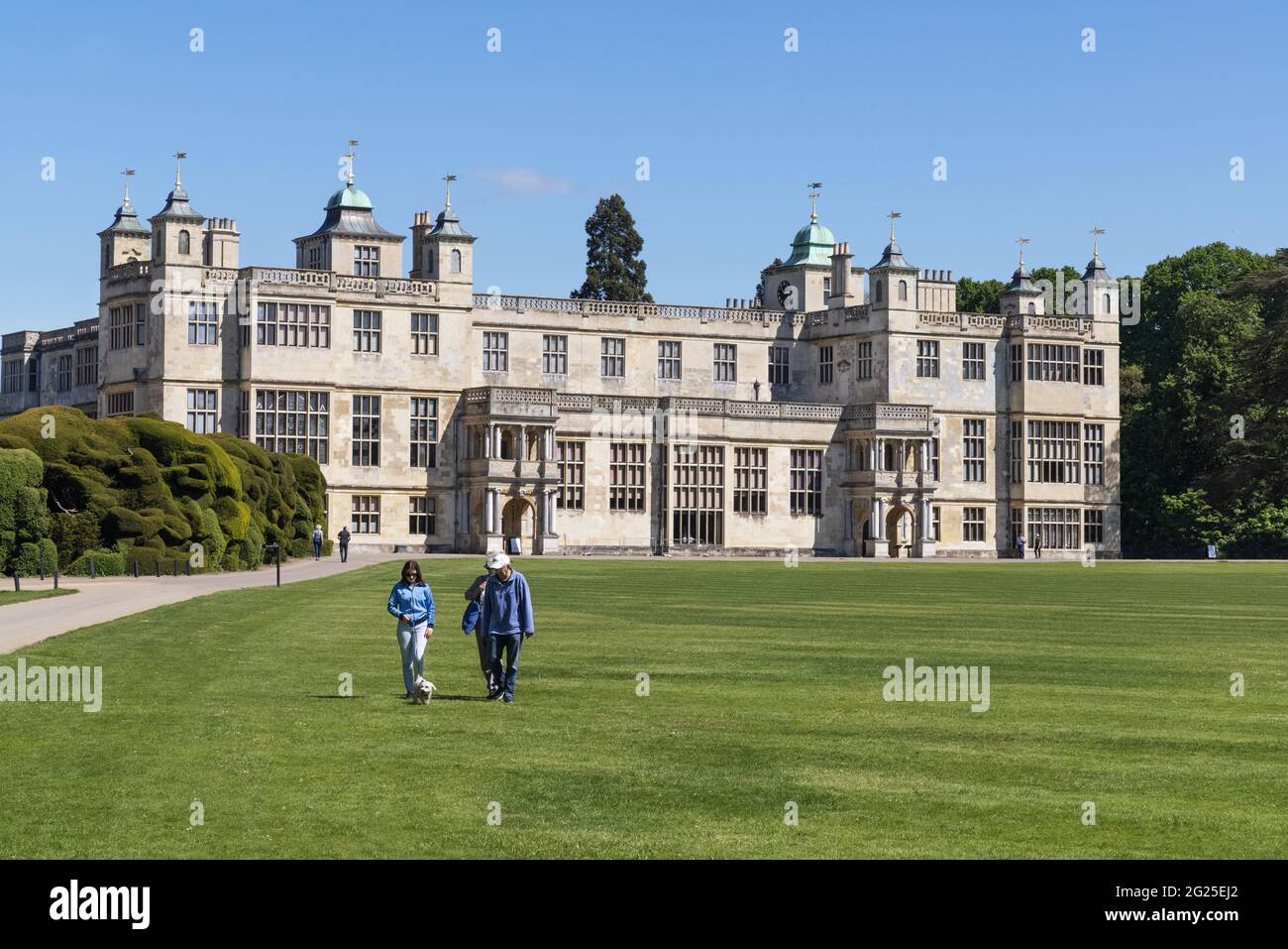 Audley End; people enjoying the 17th century Jacobean Audley End House ...