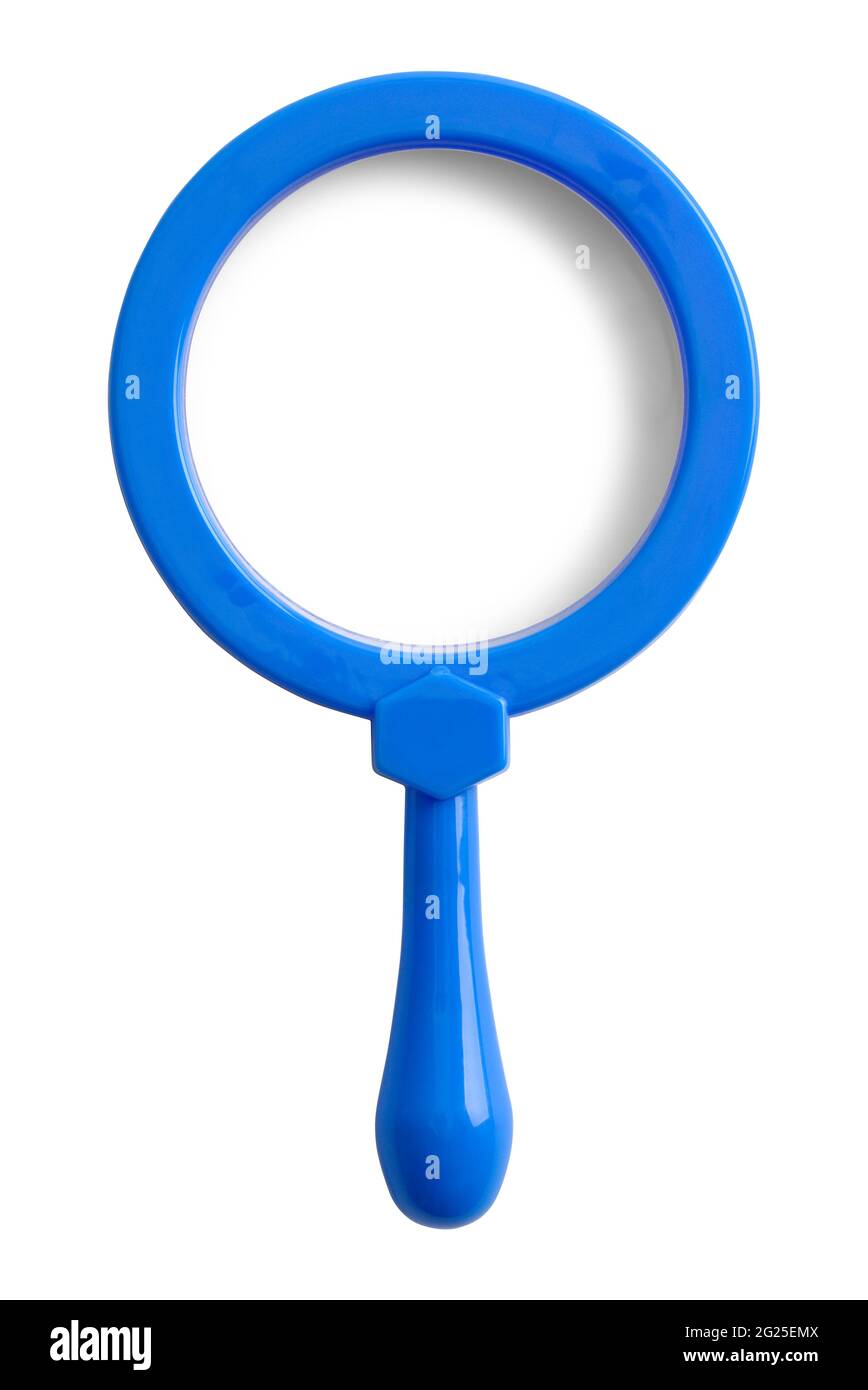 Blue Plastic Magnifying Glass Cut Out on White Stock Photo - Alamy