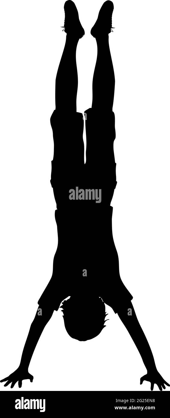 Silhouette boy pose Handstand sport. Illustration graphics icon Stock ...