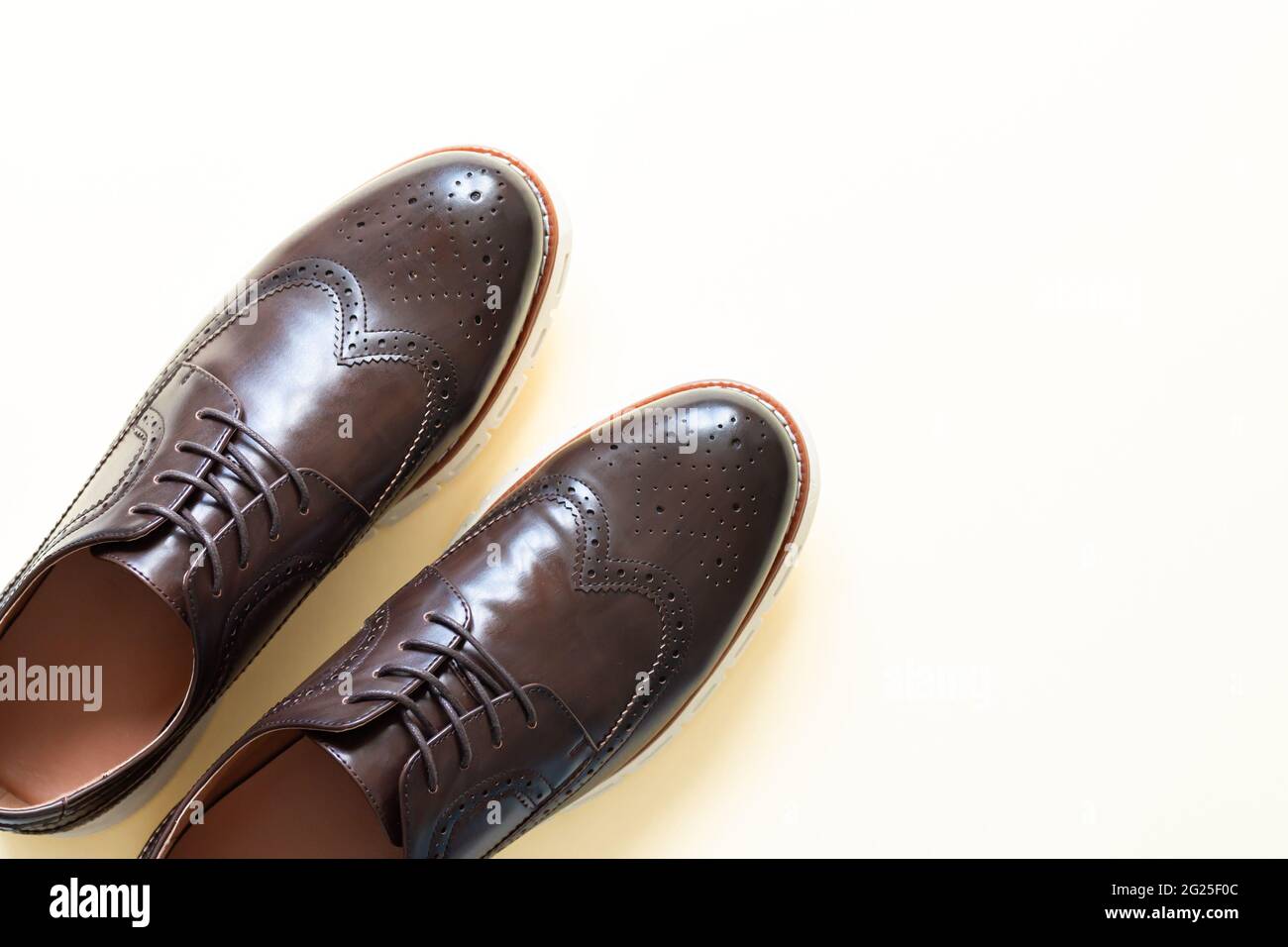 Male fashion formal brown leather shoes top view Stock Photo - Alamy