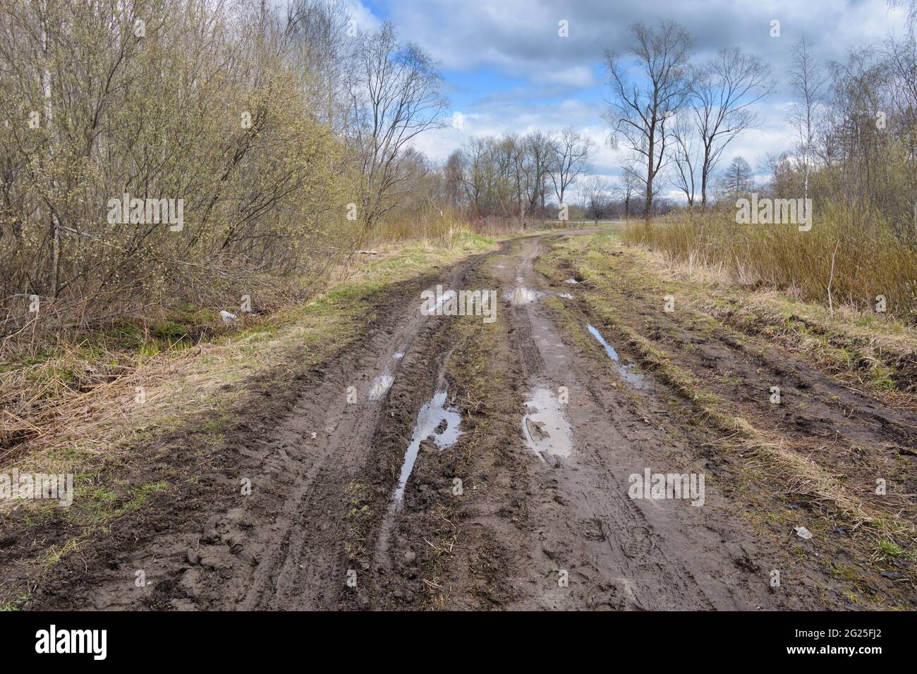 Spring slush and off-road.After the rain, there is mud and puddles on ...