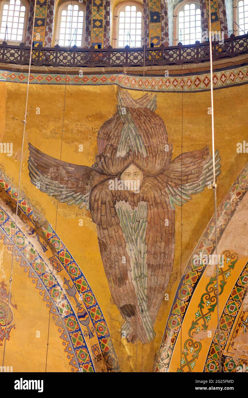Mural of a six winged seraph or angel. Hagia Sophia (Turkish: Ayasofya ...