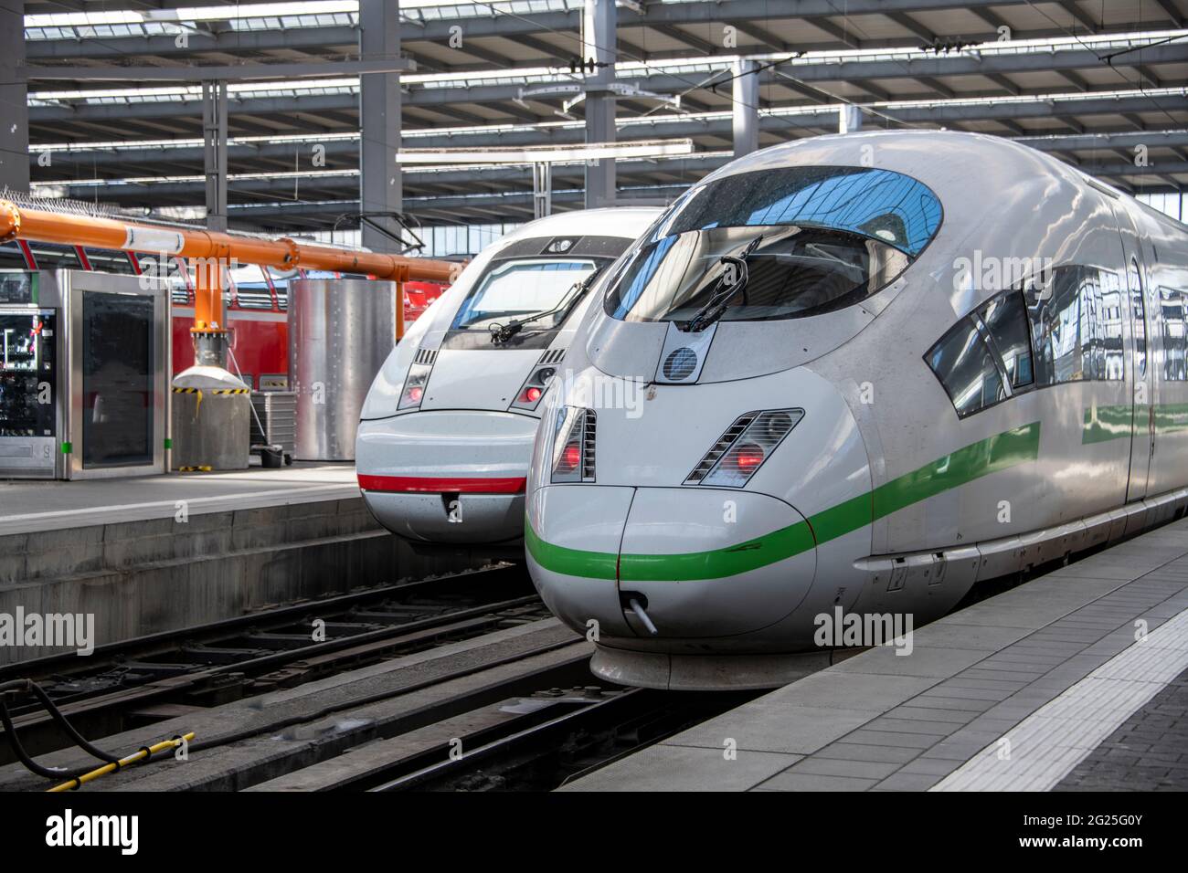 Near view of ICE-trains in Germany, waiting for the passengers at the ...