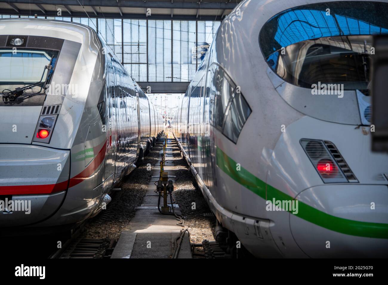 Near view of ICE-trains in Germany, waiting for the passengers at the ...