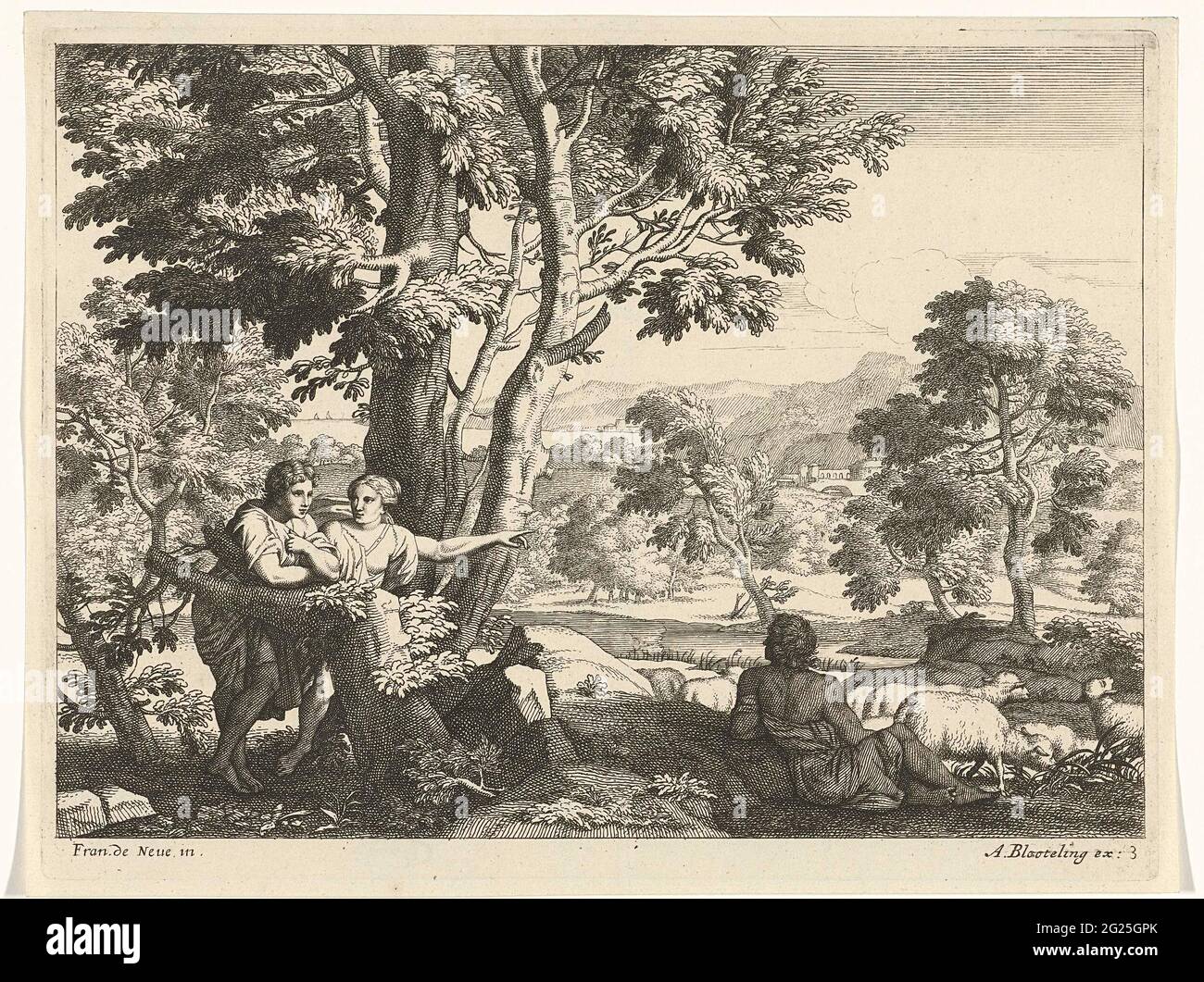 Landscape with three shepherds; Landscapes with figures and trees. A ...