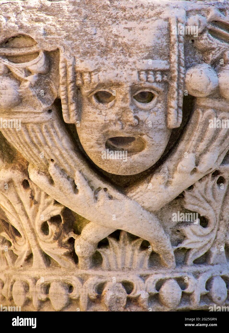 Roman priod bas relief carving on ancient stone sarcophogus stone tomb ...