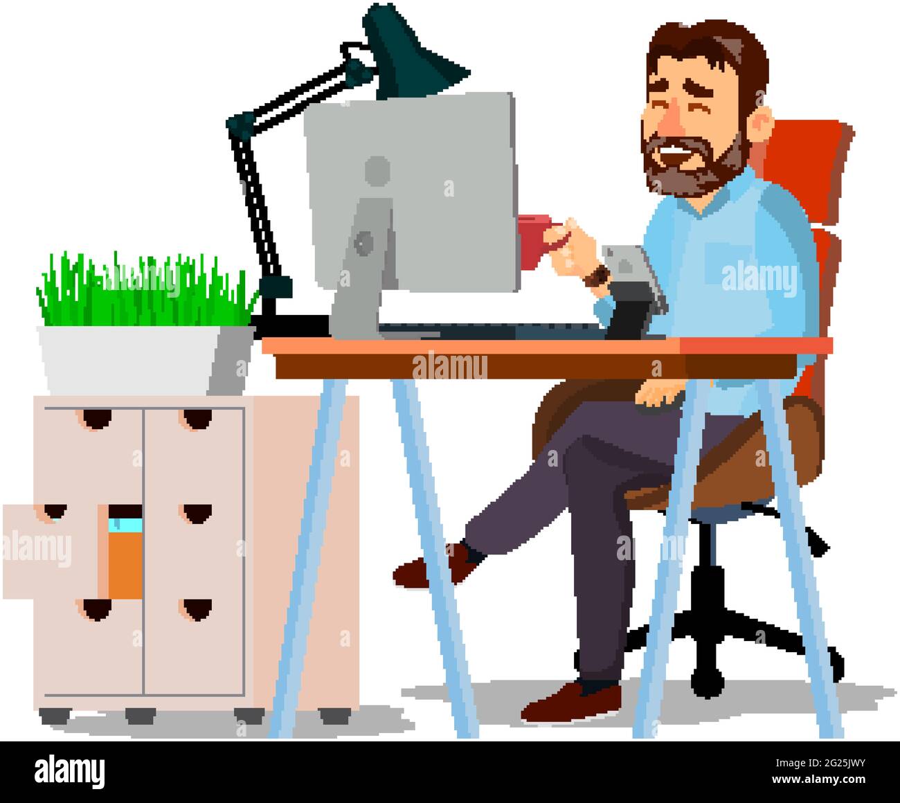Software Developer Man Wrote Program Joke On Computer Cartoon Vector Stock Vector Image And Art