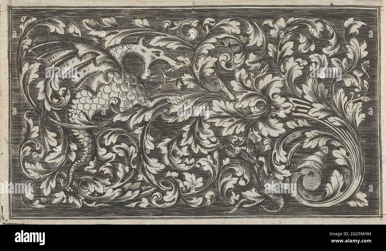 Leaf raft in which a dragon is; Ornament in the style of the 15th ...