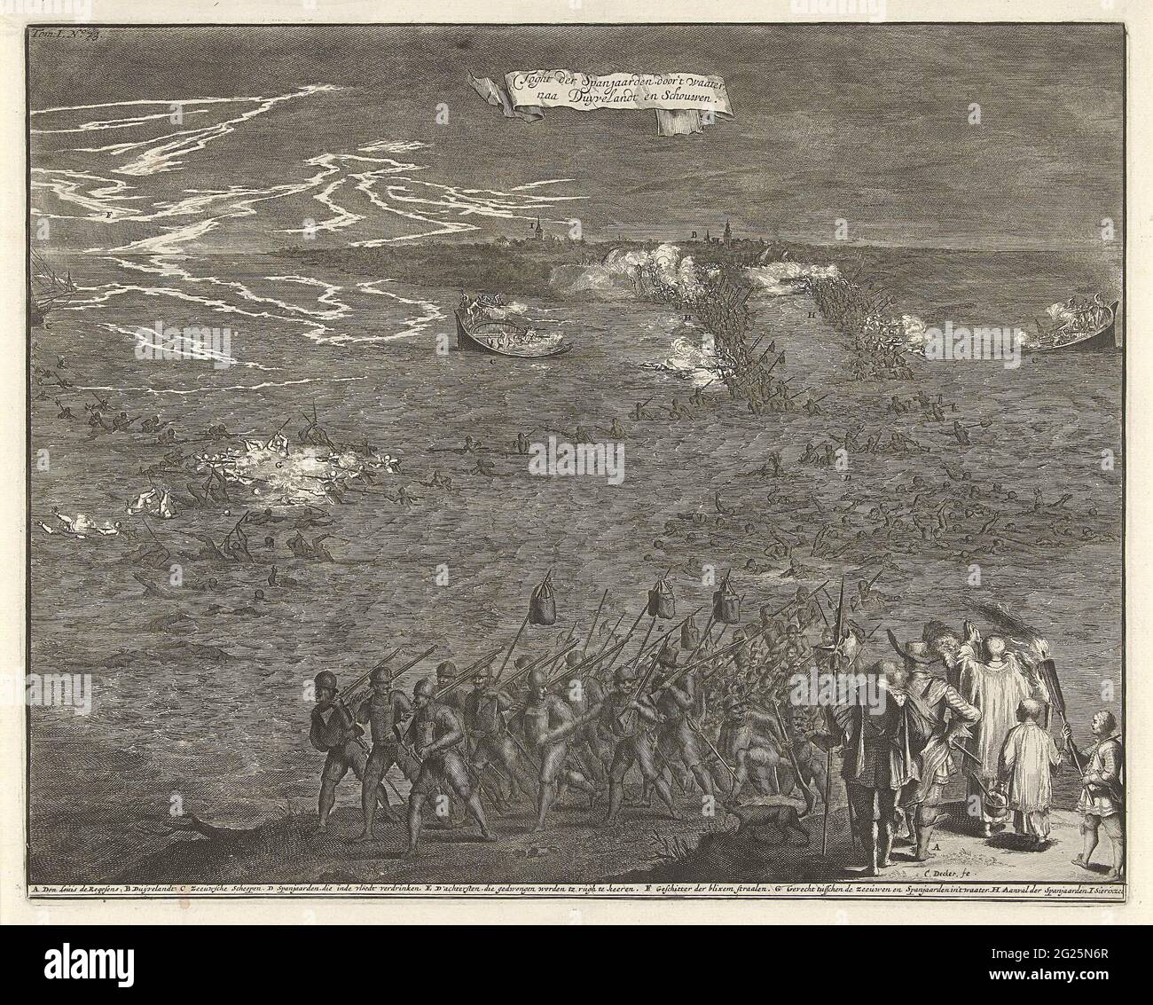 Night trip from Spanish soldiers through the water to Duiveland, 1575 ...