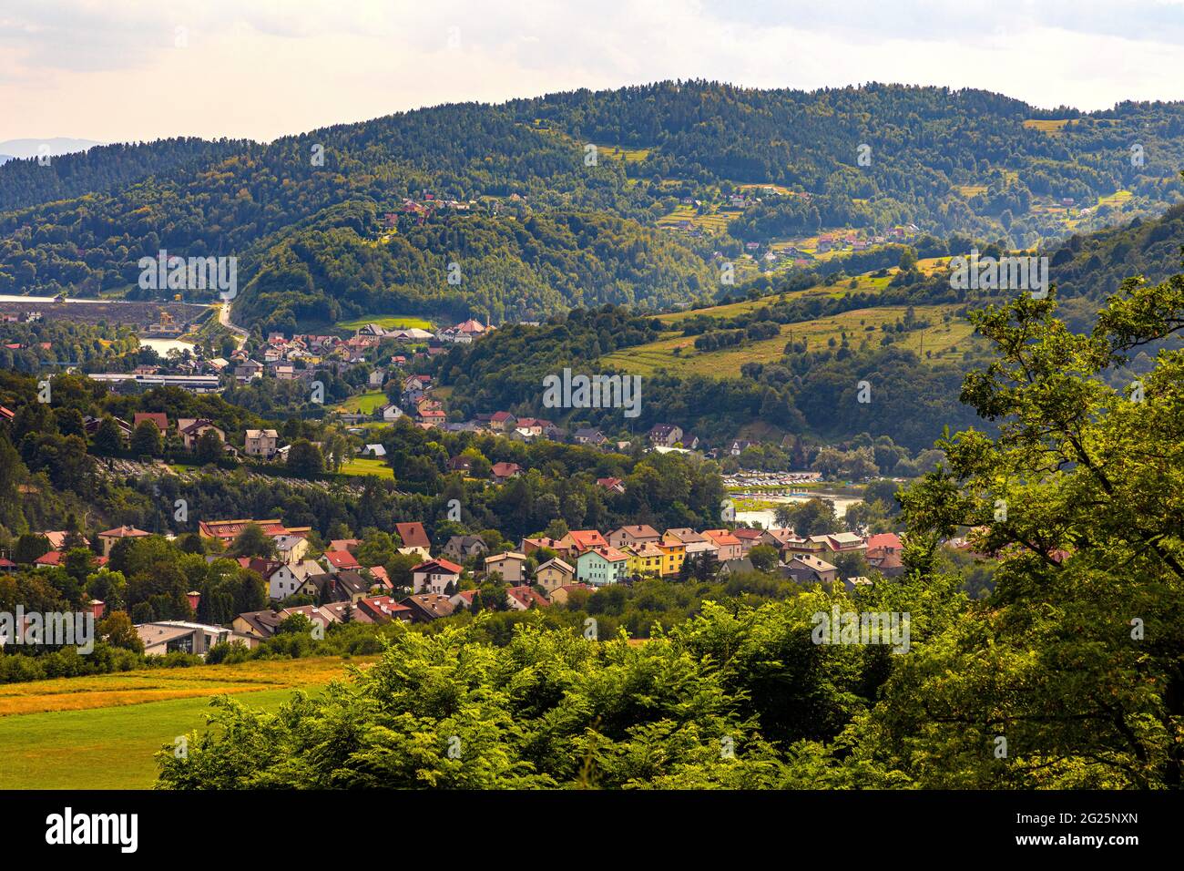 Panoramic view of Beskidy Mountains surrounding Miedzybrodzkie Lake and ... Panoramic view of Beskidy Mountains surrounding Miedzybrodzkie Lake and ...