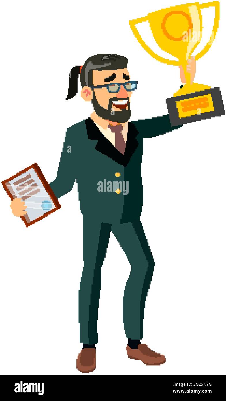 happy man won award and certificate on competition cartoon vector Stock ...