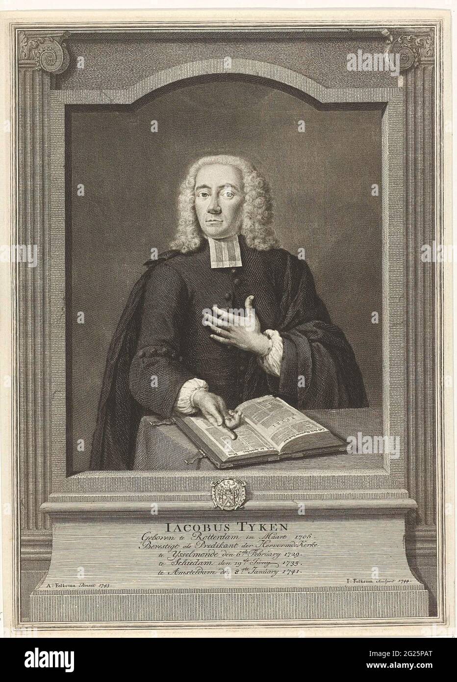 Portrait of Jacobus Tyken. Portrait in half of preacher Jacobus Tyken ...