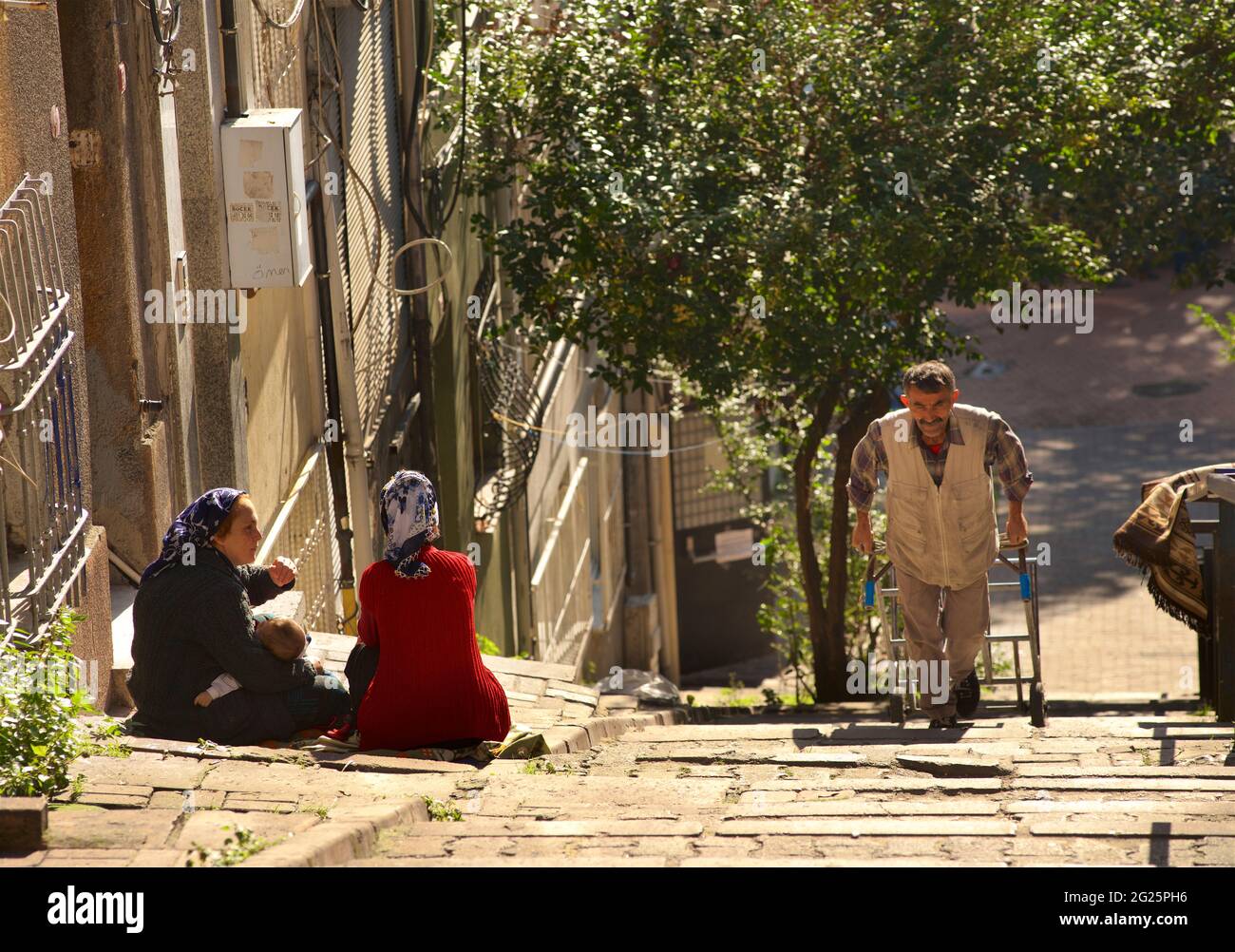 Turkish Street scene in the Fath area of Istanbul, Turkey. Turkisj ...