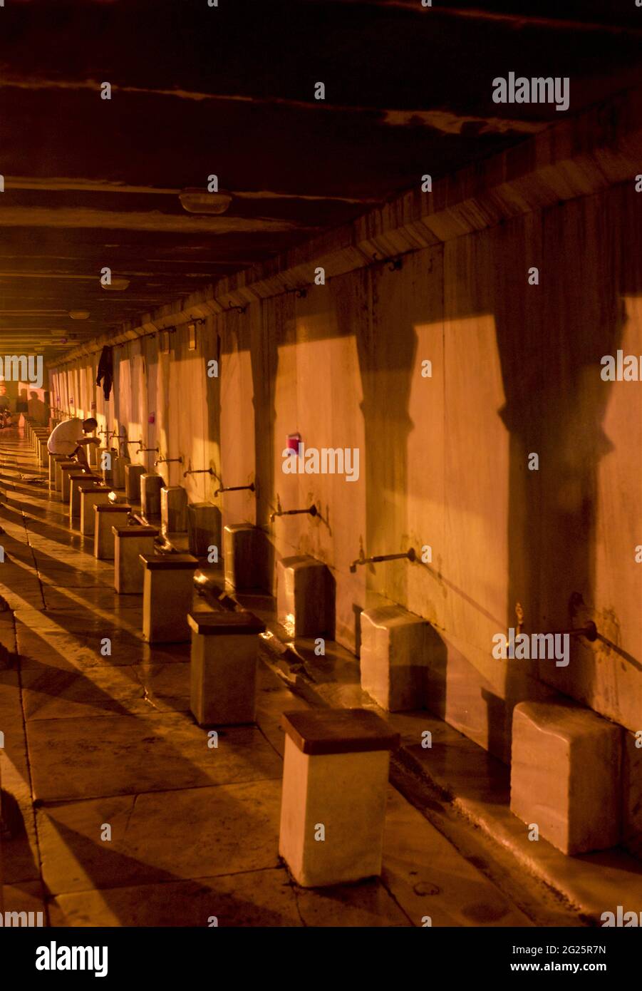 The ablutions area for ritual washing, wudu. Sultan Ahmed Mosque, also ...