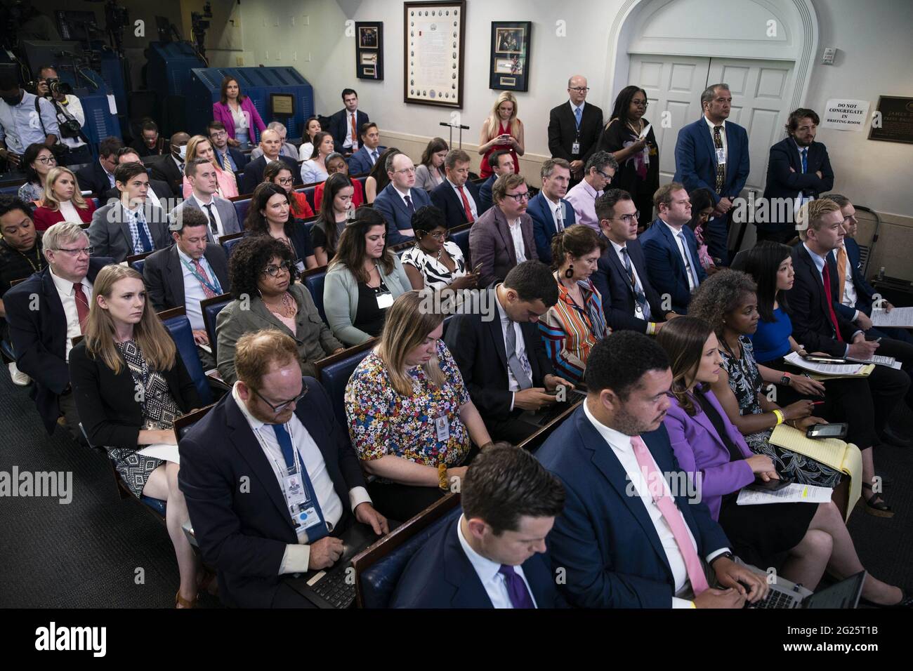 Washington, United States. 08th June, 2021. Members of the press listen ...