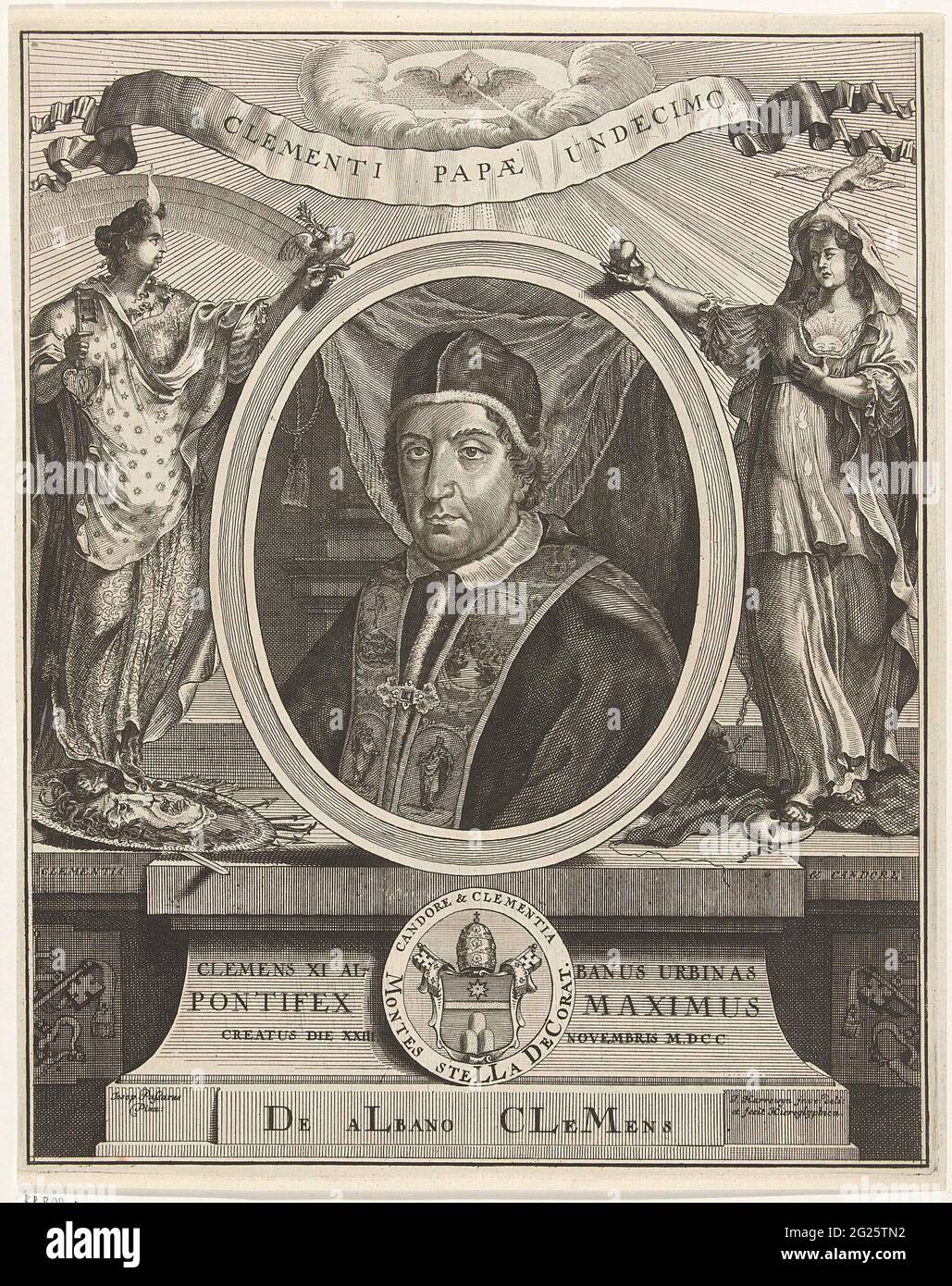Portrait of Clemens Xi. Bust left from Pope Clemens Xi in an oval. To ...