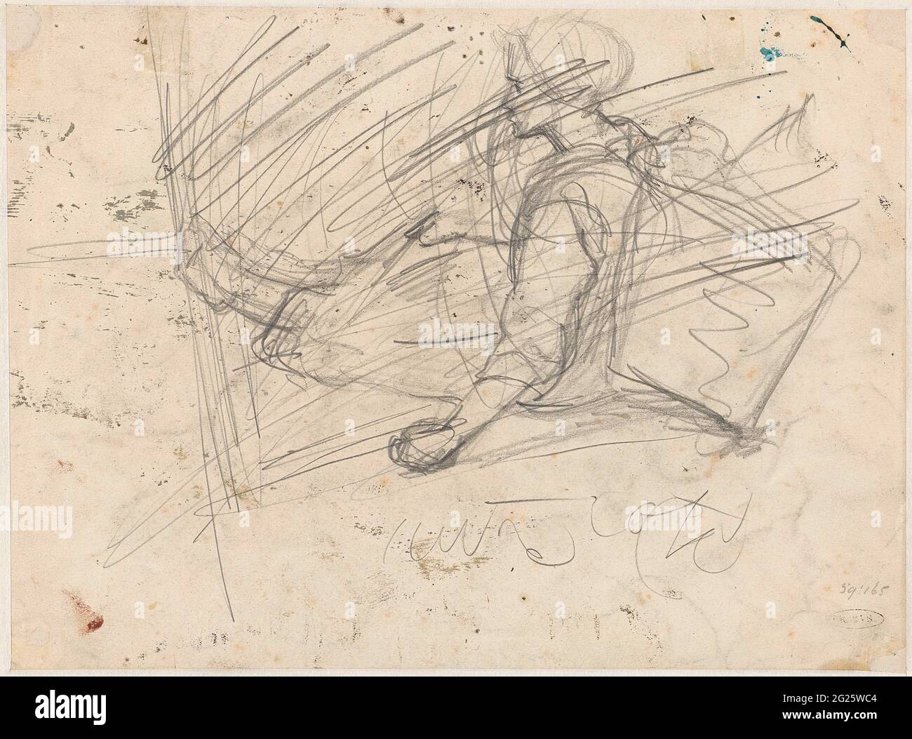 Sketch of a seated fishing girl (crossed out Stock Photo - Alamy