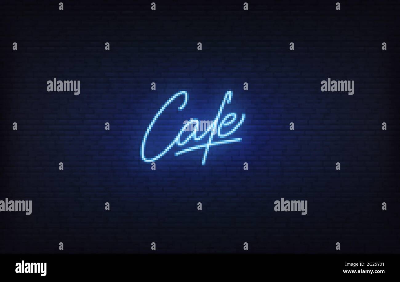 Cafe neon sign. Glowing blue lettering Cafe calligraphy Stock Vector ...