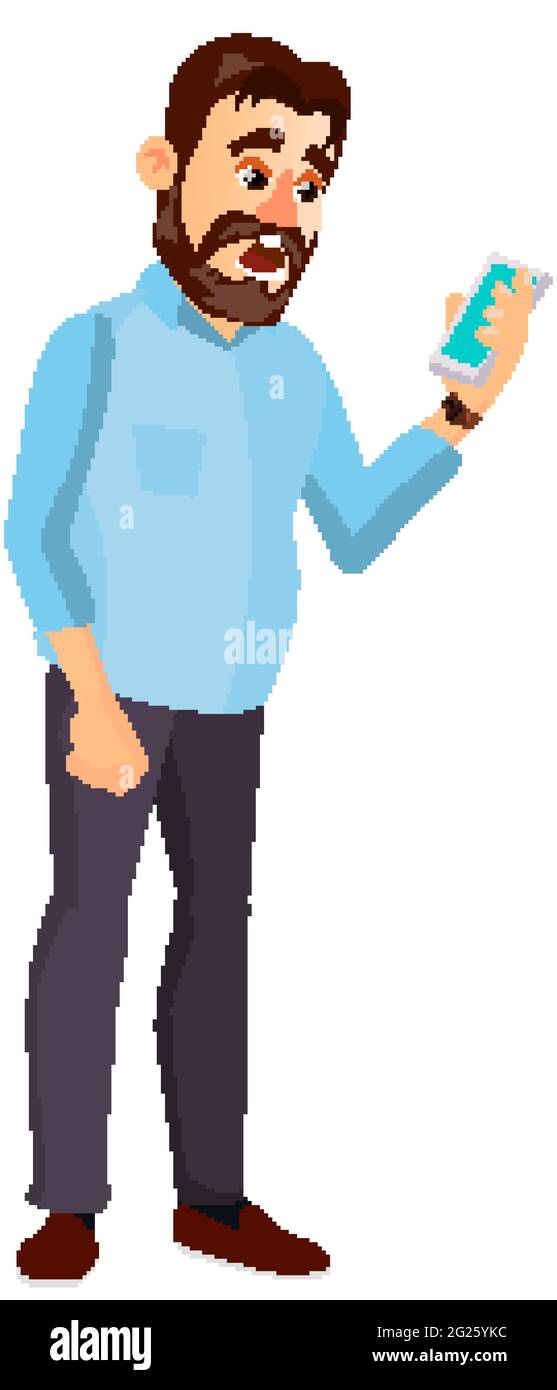 staring opened eyes and mouth man reading message on phone cartoon ...