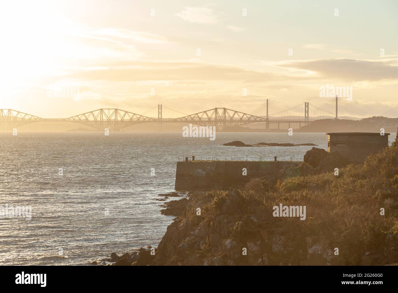 The Forth Bridges seen from Braefoot Bay Dalgety Bay Stock Photo - Alamy