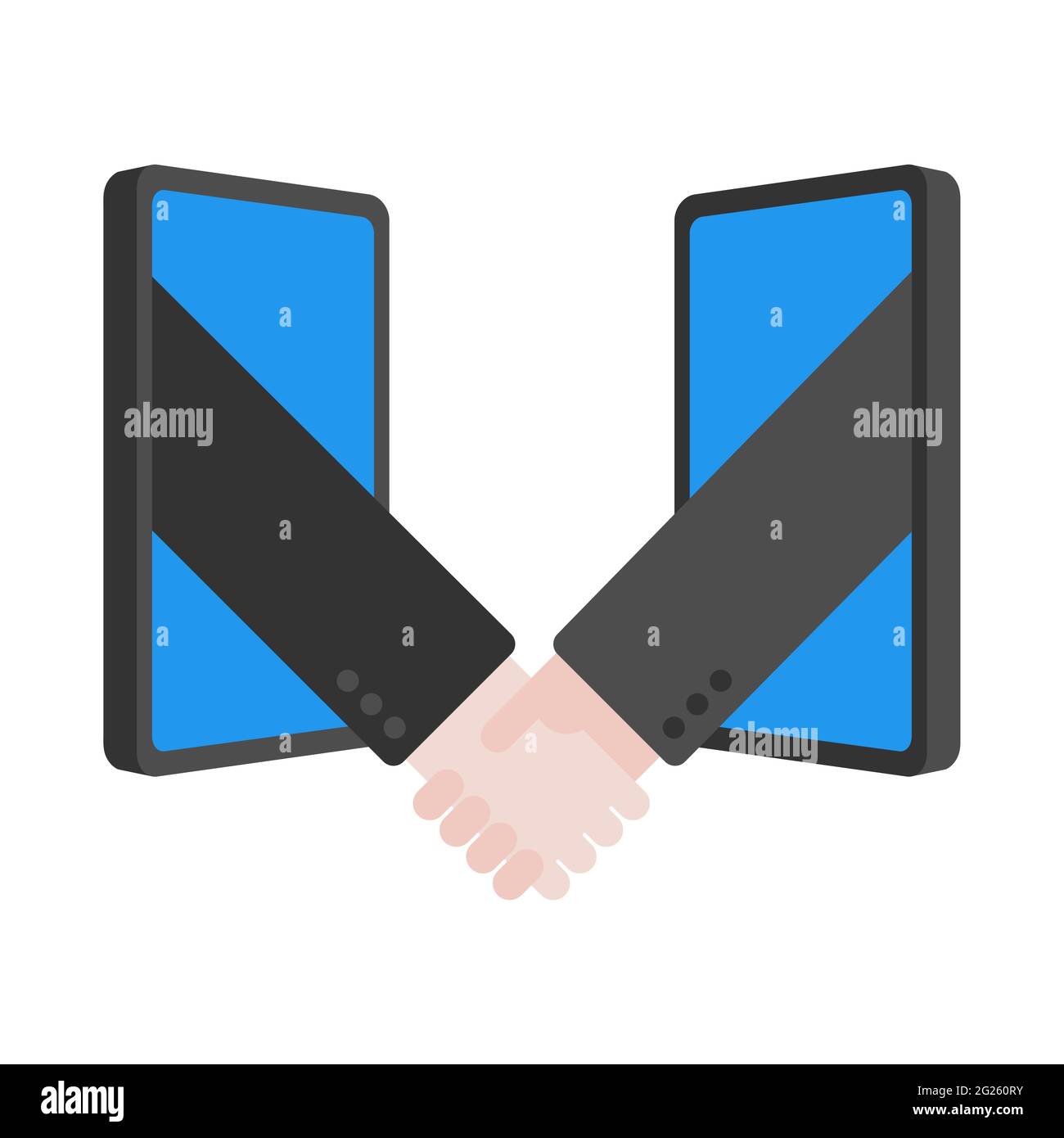 Online handshake. hand from screen of gadget shakes hands. Concept of ...