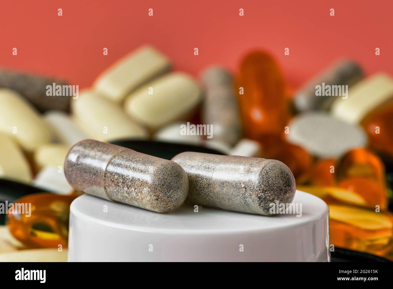 close-up of multivitamin biologically active supplements. mental ...